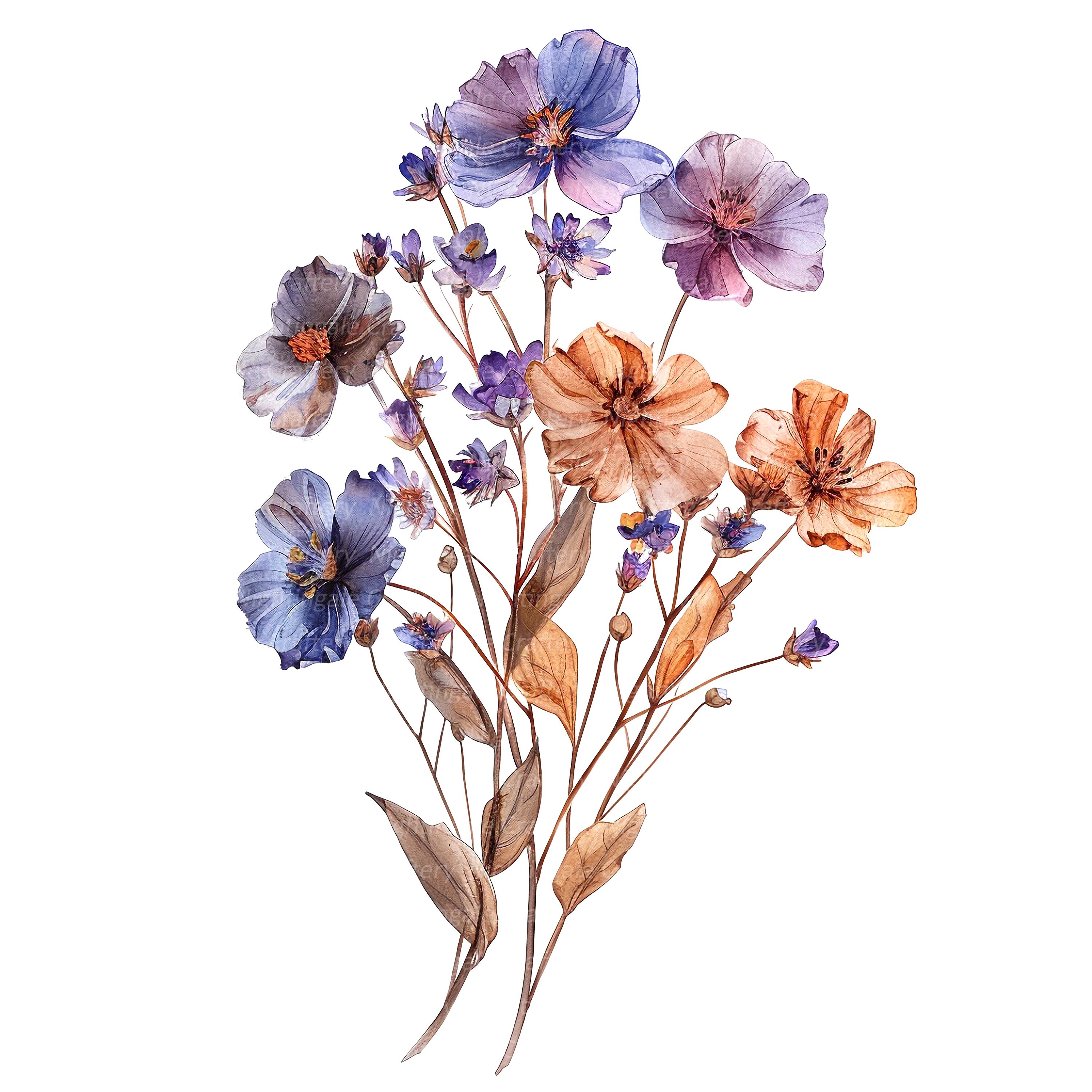 12 Boho Flowers Bouquet Clipart, Flowers Wall Art, Minimalistic ...