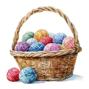 12 Knitting Basket Clipart, Knitting Clipart, Printable Watercolor ...