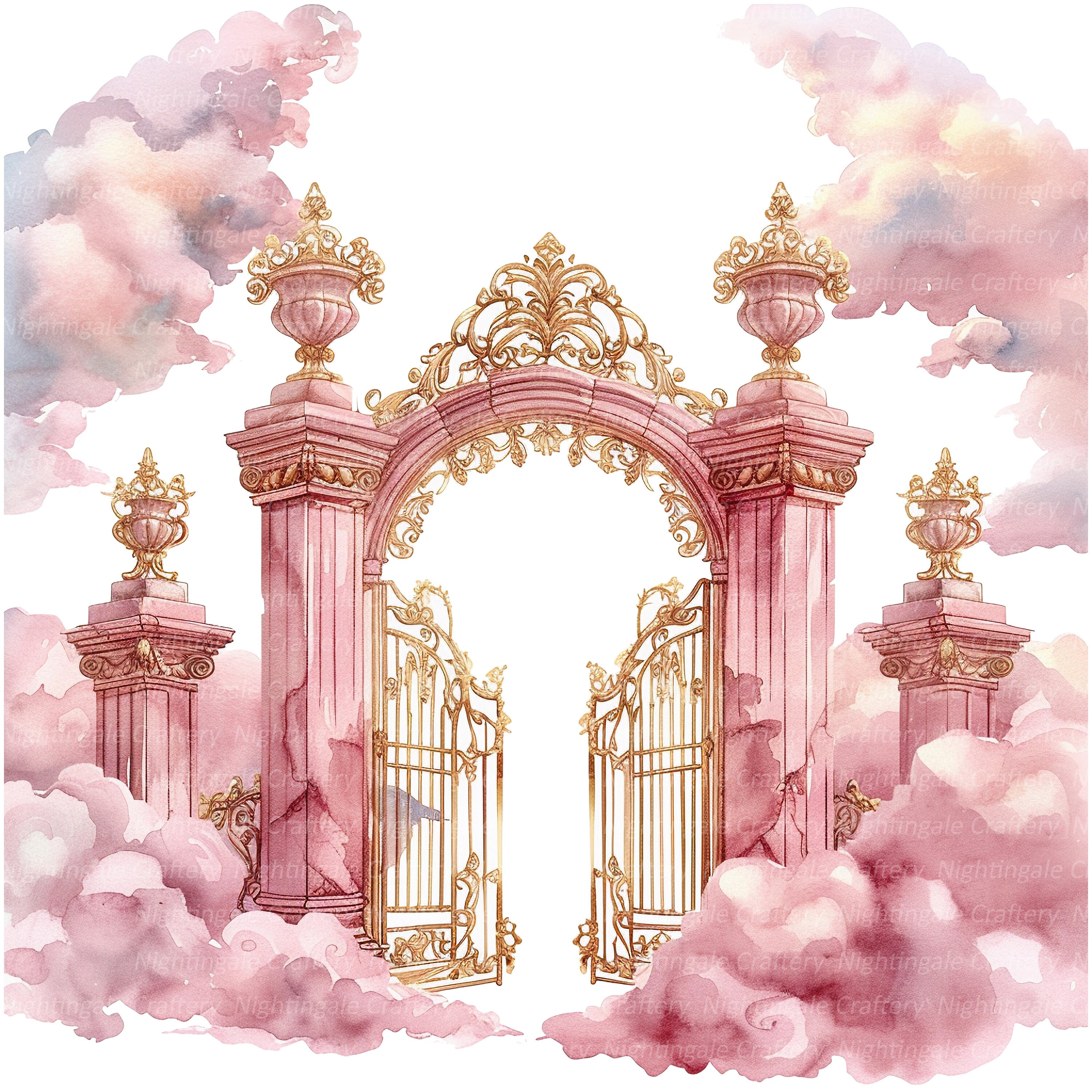 11 Paradise Gates Clipart, Gates in Sky, Printable Watercolor Clipart ...