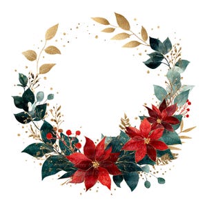 10 Christmas Wreath Clipart, Poinsettia Clipart, Digital Clipart ...