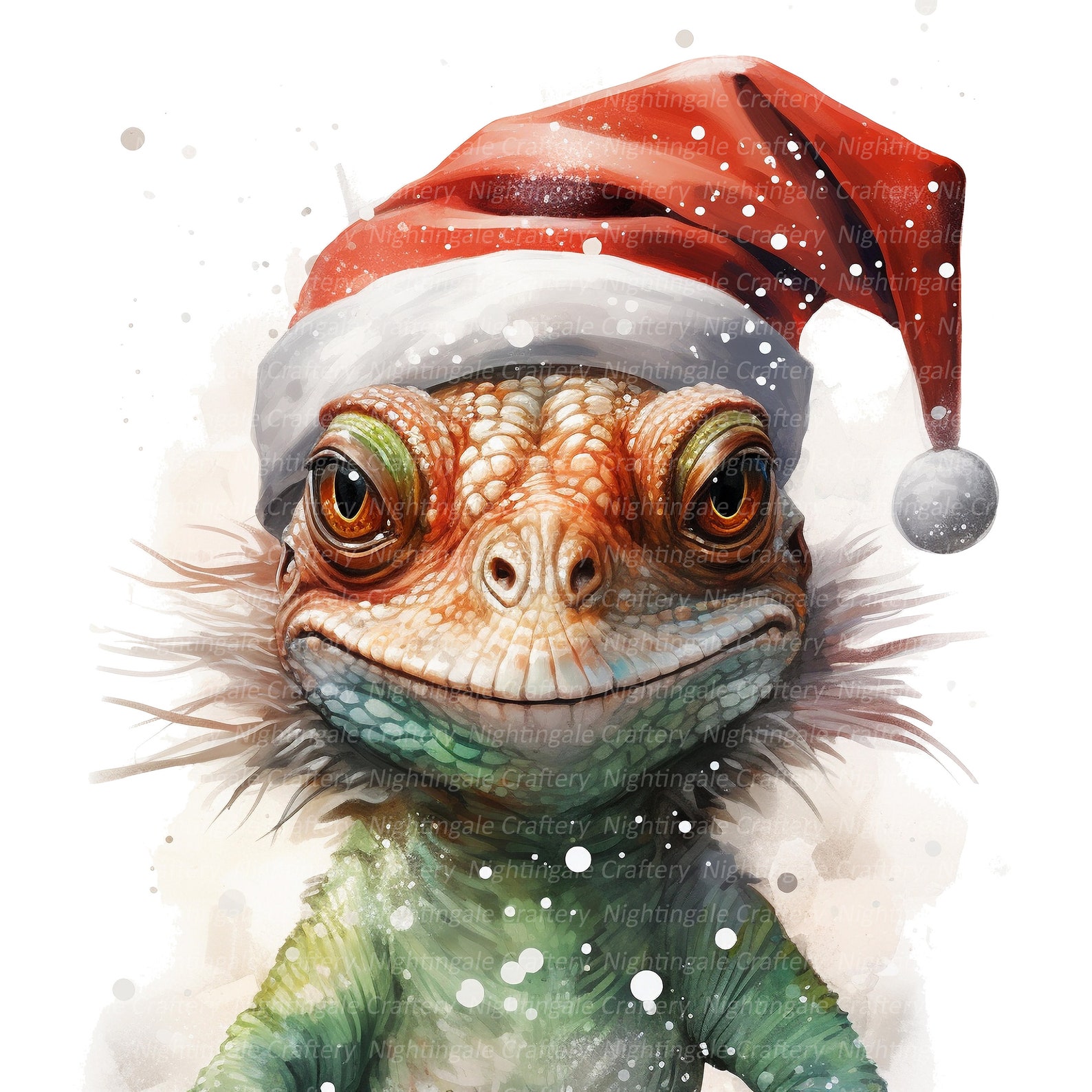 12 Lizard With Santa Hat Clipart, Grumpy Lizard, Printable Watercolor ...