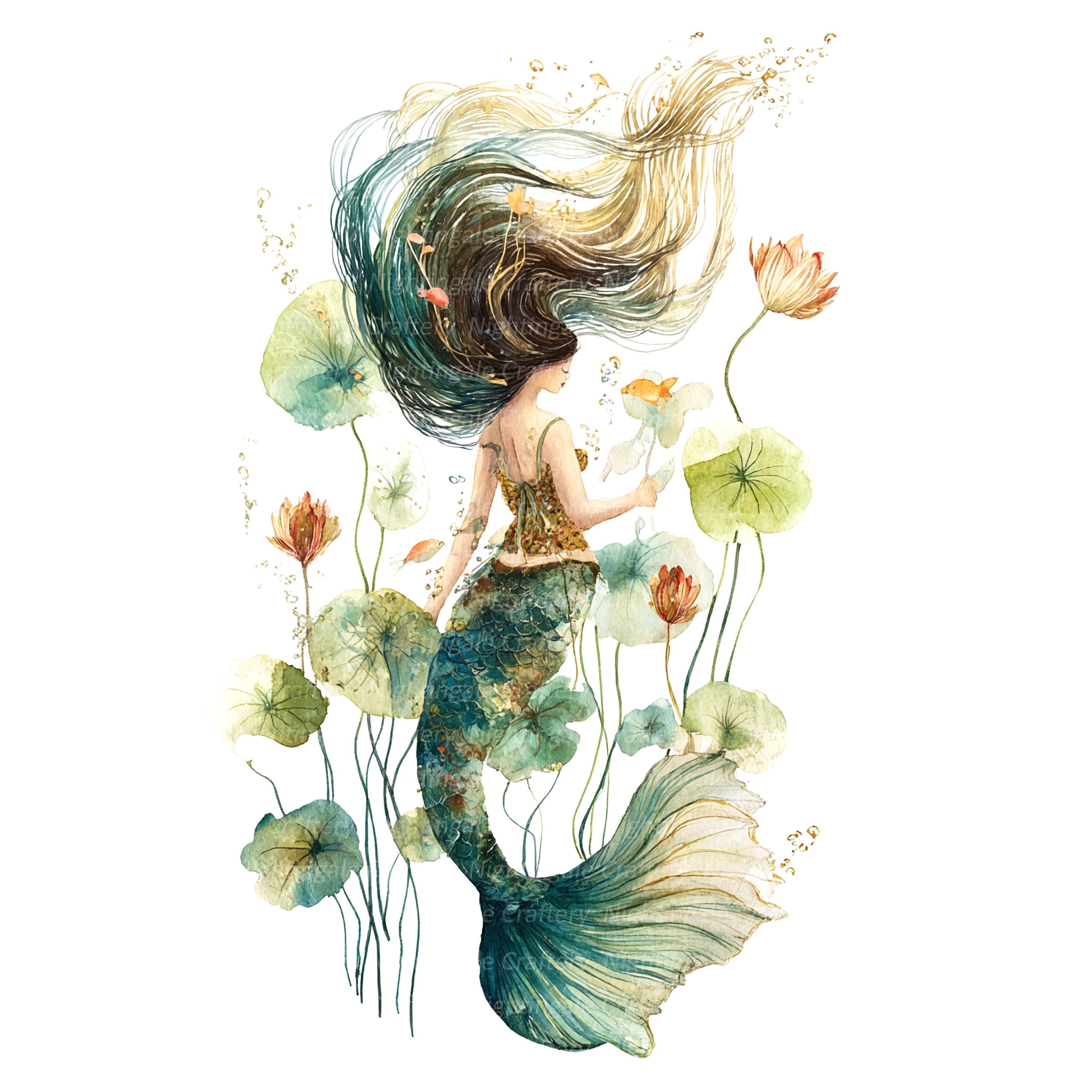 10 Watercolor Mermaid Clipart, Mermaid Art, Printable Watercolor ...