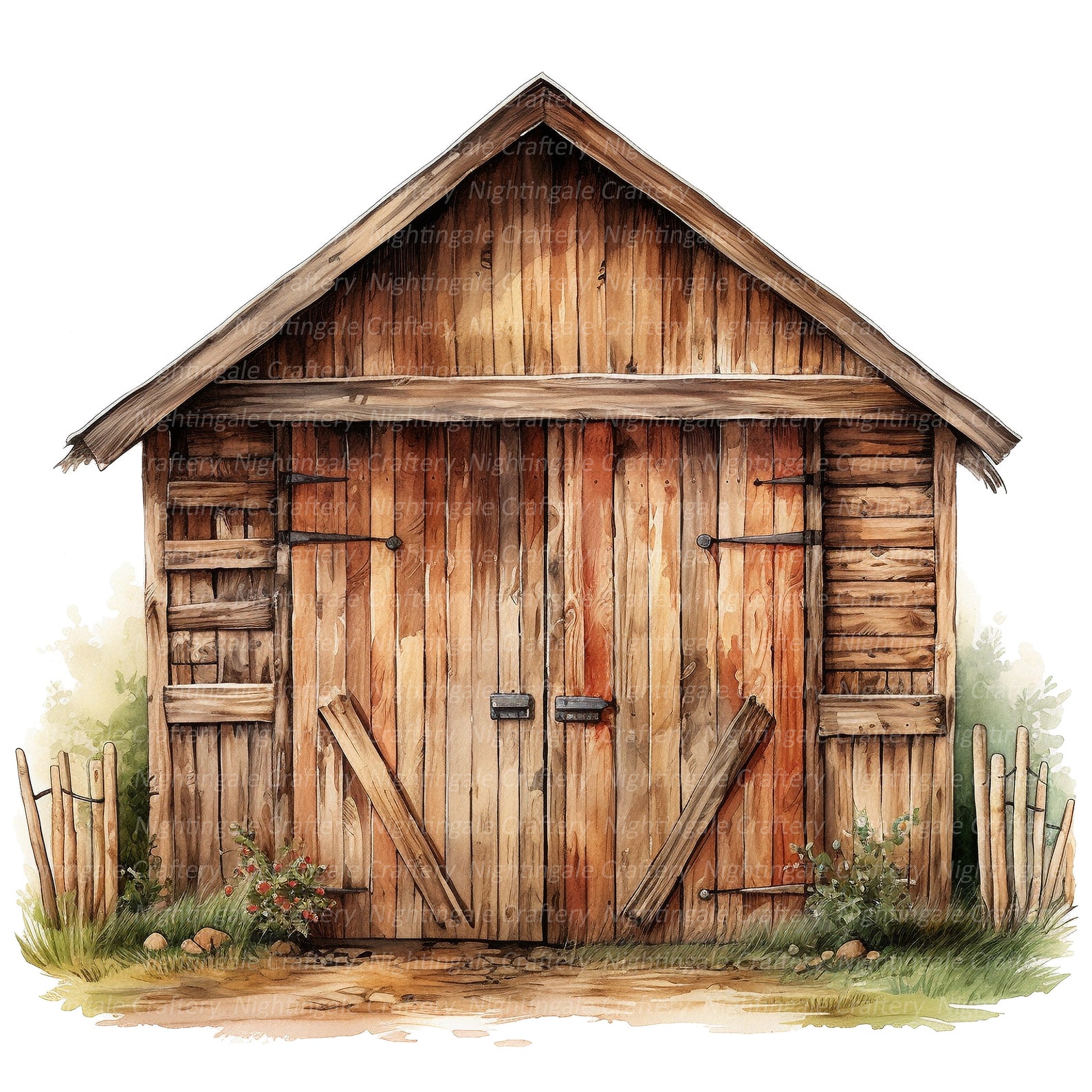 10 Barn Doors Clipart, Farmyard Barn Clipart, Printable Watercolor ...