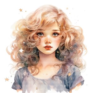 13 Girl Twinkle Clipart, Little Girl and Stars, Printable Watercolor ...