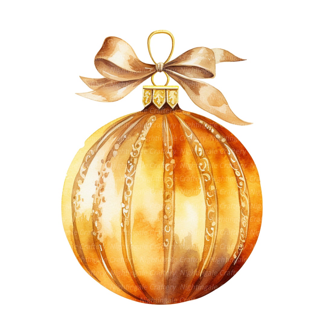 10 Vintage Christmas Golden Bauble Clipart 2, Printable Watercolor ...