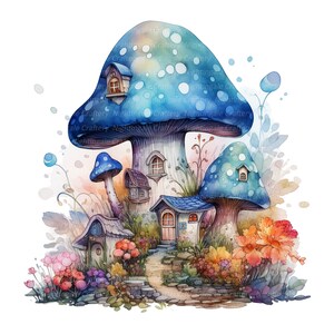 12 Magic Toadstool Fairy House Clipart, Printable Watercolor Clipart ...