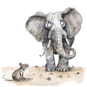 10 Elephant and Mouse Clipart, Cartoon Elephant, Printable Watercolor ...