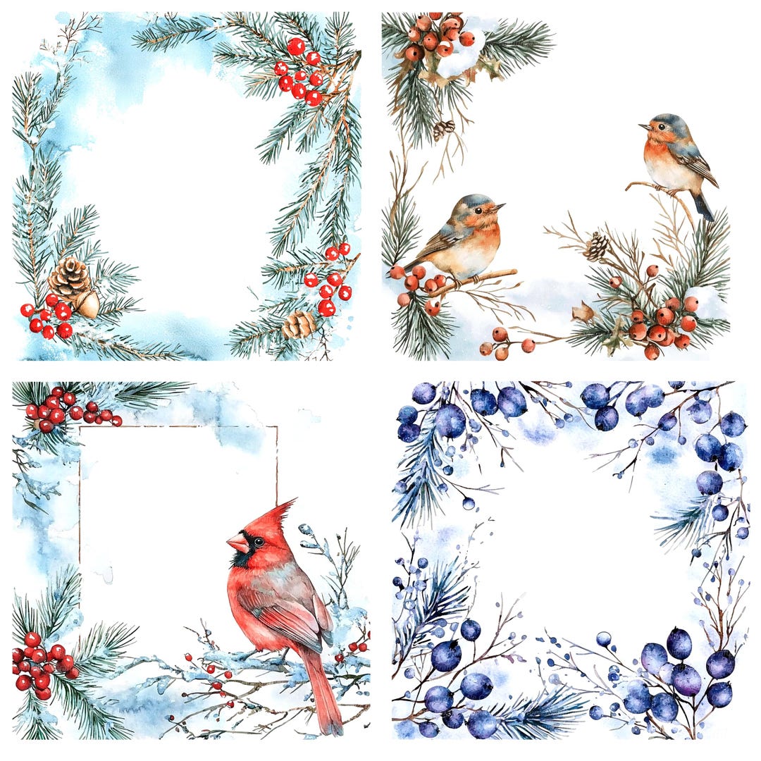 16 Christmas Frames Clipart, Christmas Card Border, Printable ...