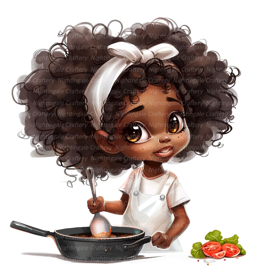 11 Black Girl Clipart, Cooking, Chibi Girl, Printable Watercolor ...