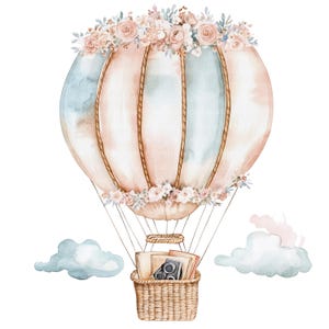12 Nursery Hot Air Balloon Clipart, Traveling Clipart, Printable ...