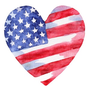 10 USA Flag Heart Clipart, USA Flag Clipart, Printable Watercolor ...