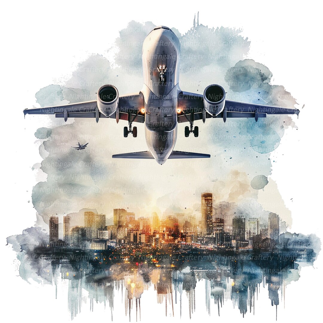 11 Flying Plane Clipart, Plane in Sky, Traveling, Printable Watercolor ...