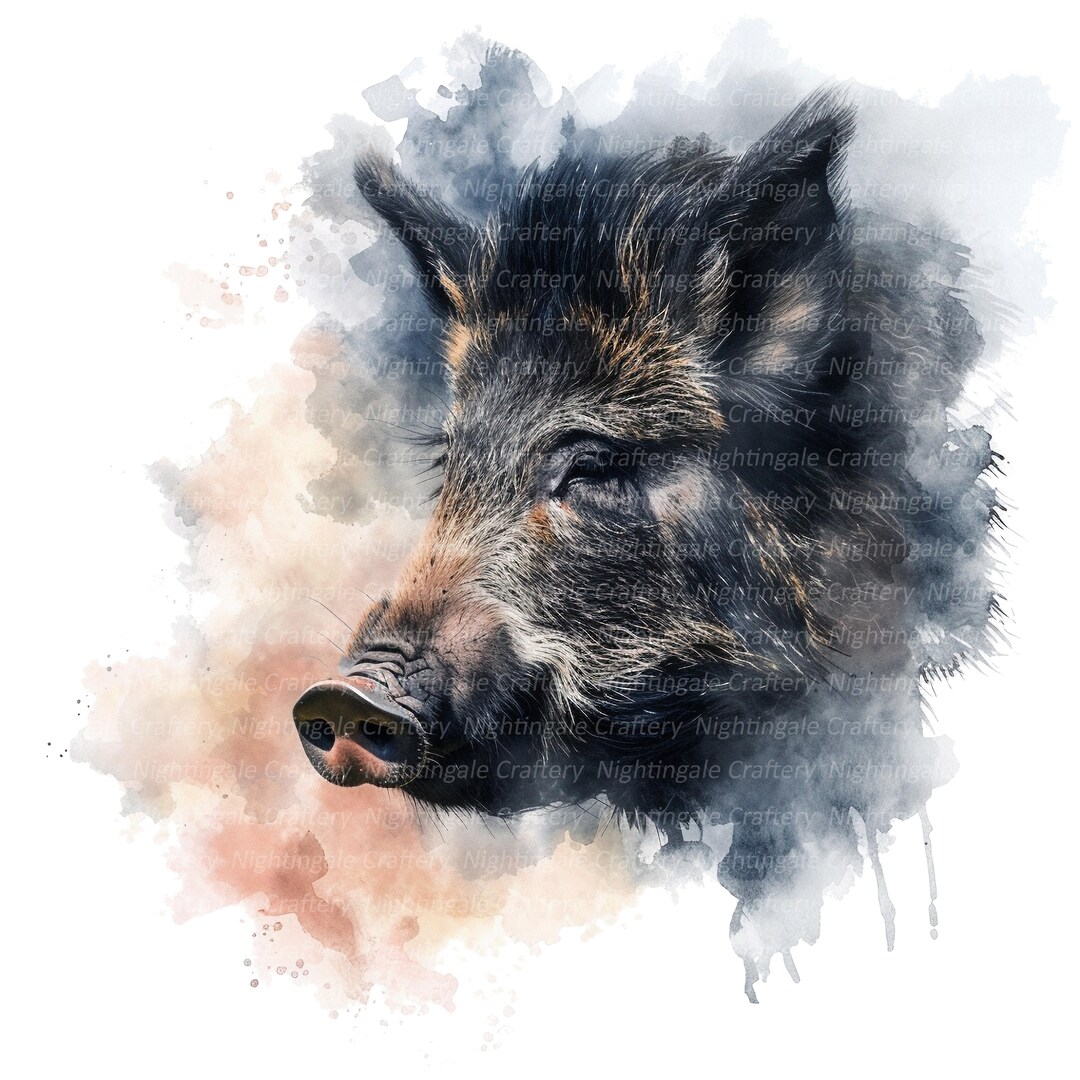 8 Wild Boar in Fog Clipart, Printable Watercolor Clipart, High Quality ...