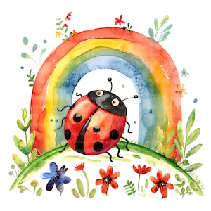8 Cartoon Ladybird Clipart, Cartoon Rainbow Clipart, Printable ...