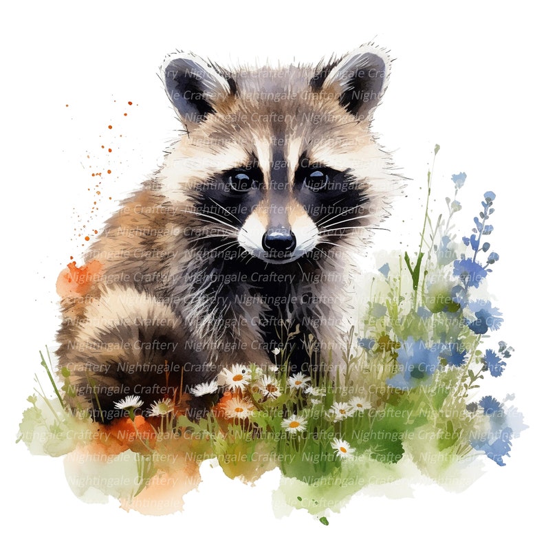 Raccoon in Forest Clipart Printable Watercolor Clipart 10 - Etsy