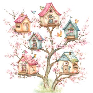 11 Spring Birdhouses Clipart, Birds Clipart, Printable Watercolor ...