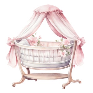 9 Vintage Baby Cradle Clipart, Watercolor Cradle, Printable Watercolor ...