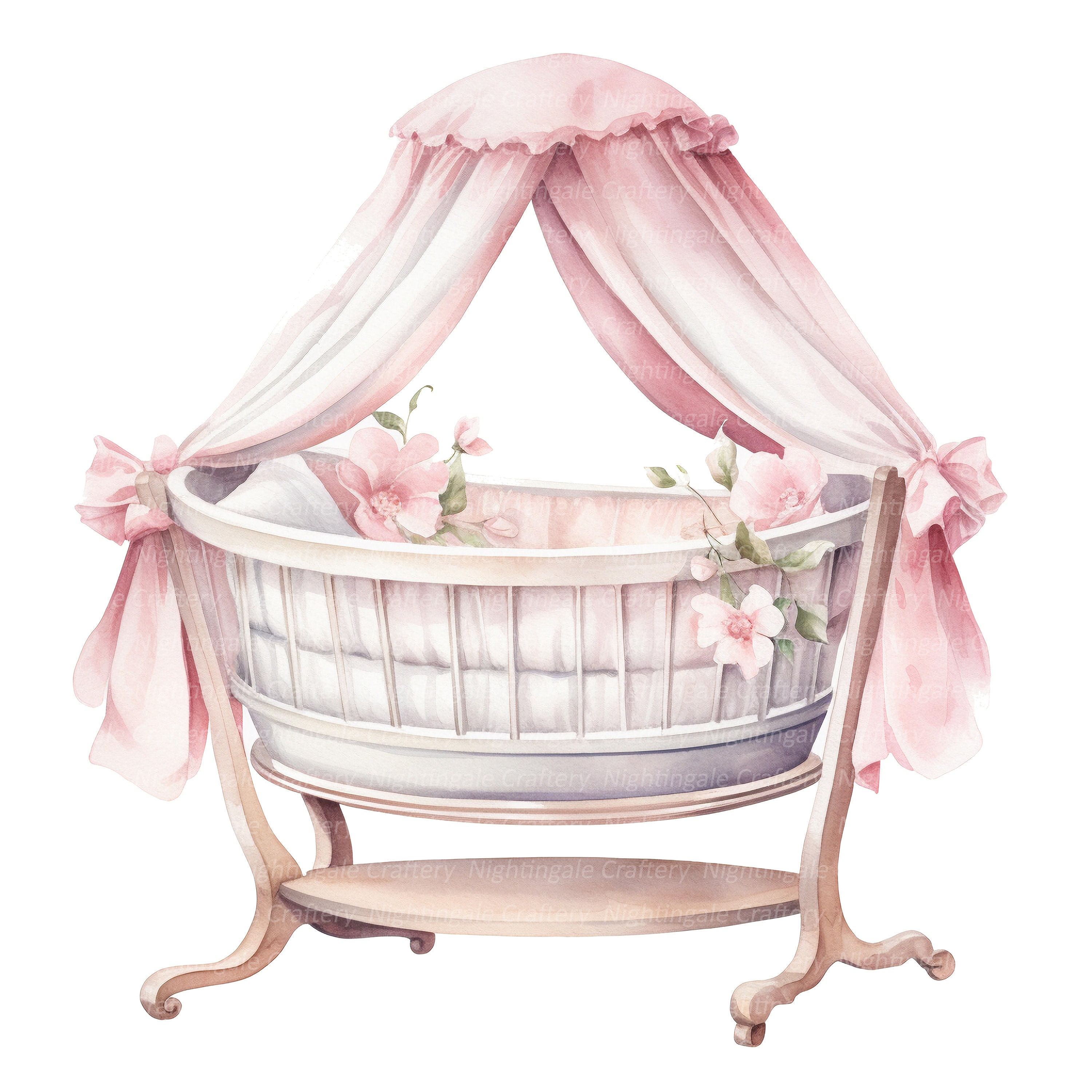 9 Vintage Baby Cradle Clipart, Watercolor Cradle, Printable Watercolor ...