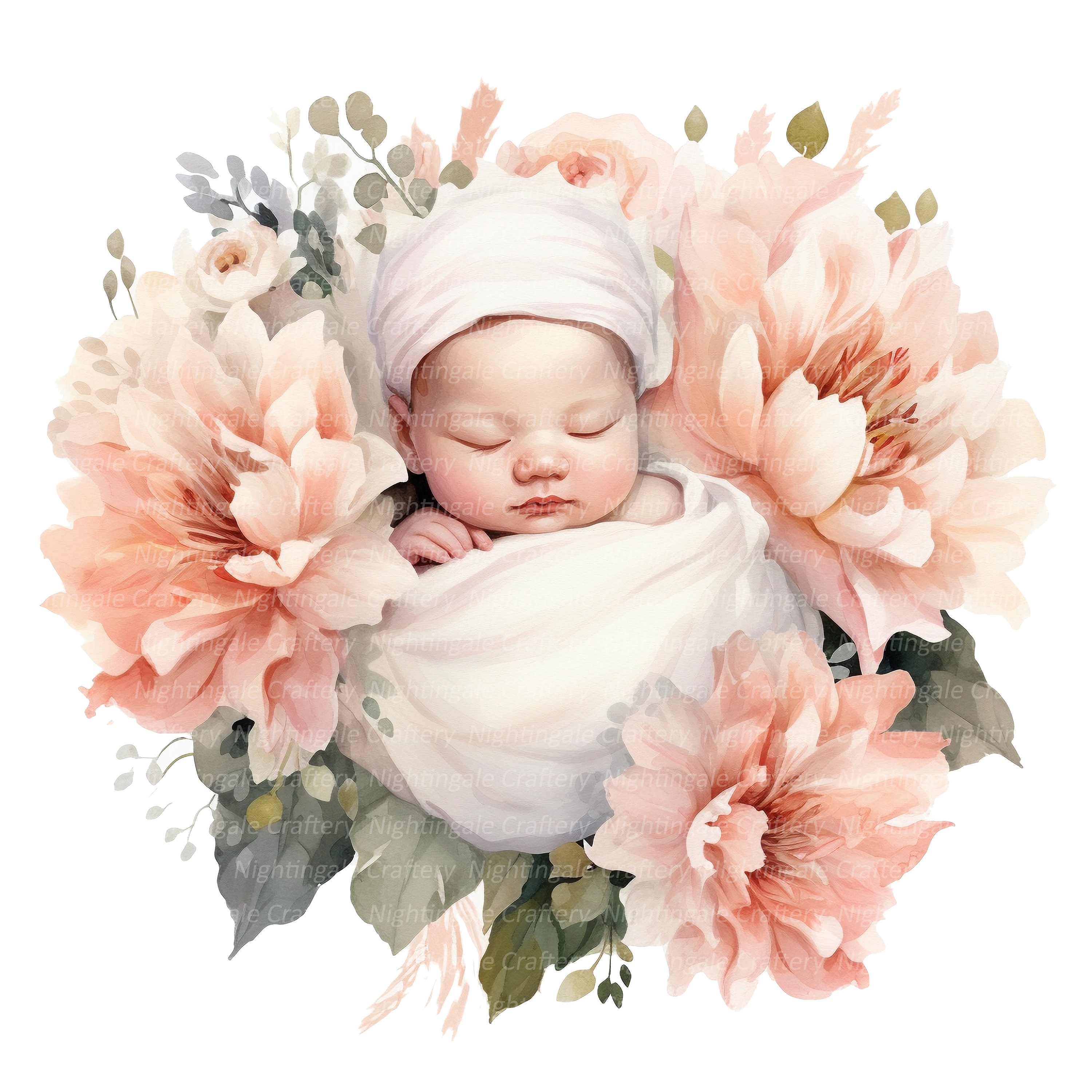 16 Baby in Flowers Clipart, Baby Shower Clipart, Printable Watercolor ...