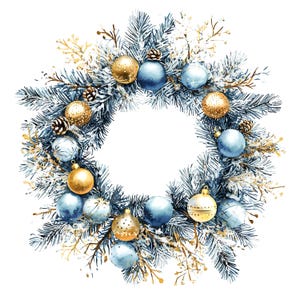 12 Christmas Wreath Clipart, Golden Wreath, Digital Clipart, Watercolor ...