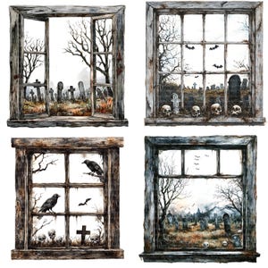 16 Window to Cemetery Clipart, Halloween Cemetery Clipart, Printable ...