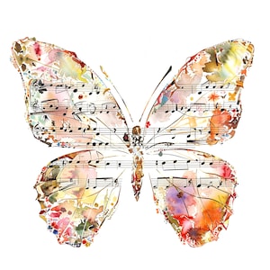 12 Butterfly Music Notes Clipart, Wall Print, Printable Watercolor ...