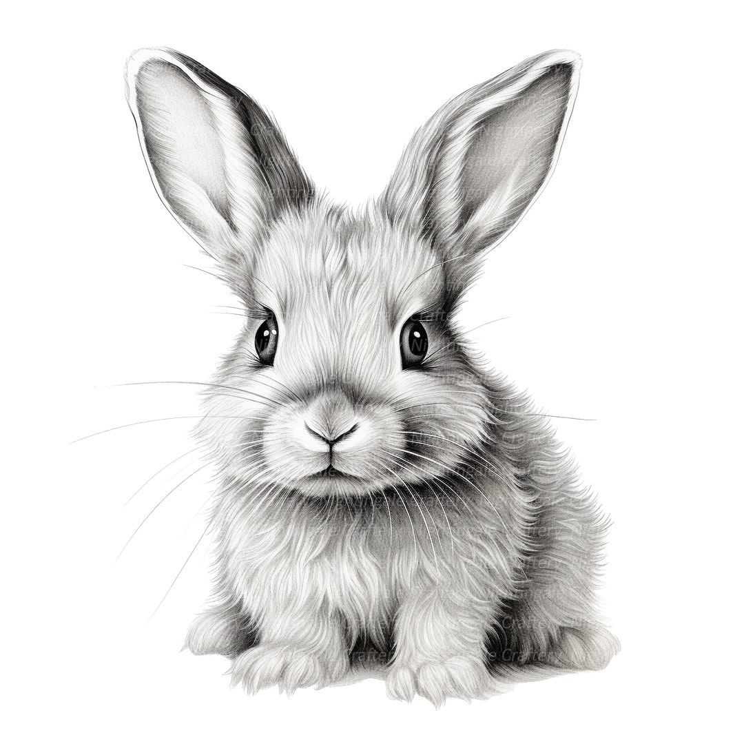 12 Bunny Black White Clipart, Line Art Clipart, Printable Watercolor ...