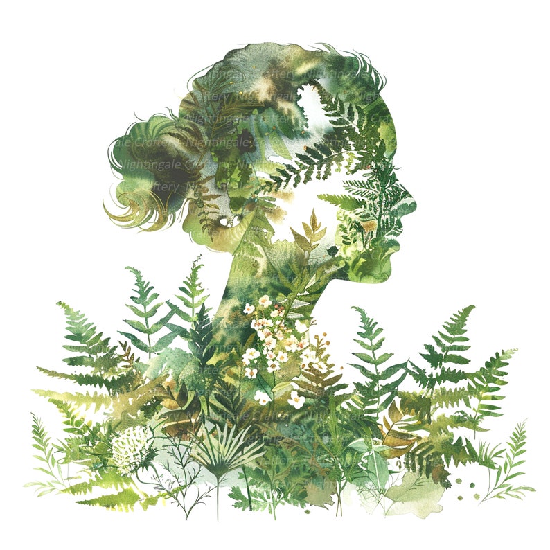 8 Floral Woman Clipart, Fern Clipart, Printable Watercolor Clipart ...