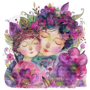 10 Floral Mother and Child Clipart, Mother's Day, Printable Watercolor ...