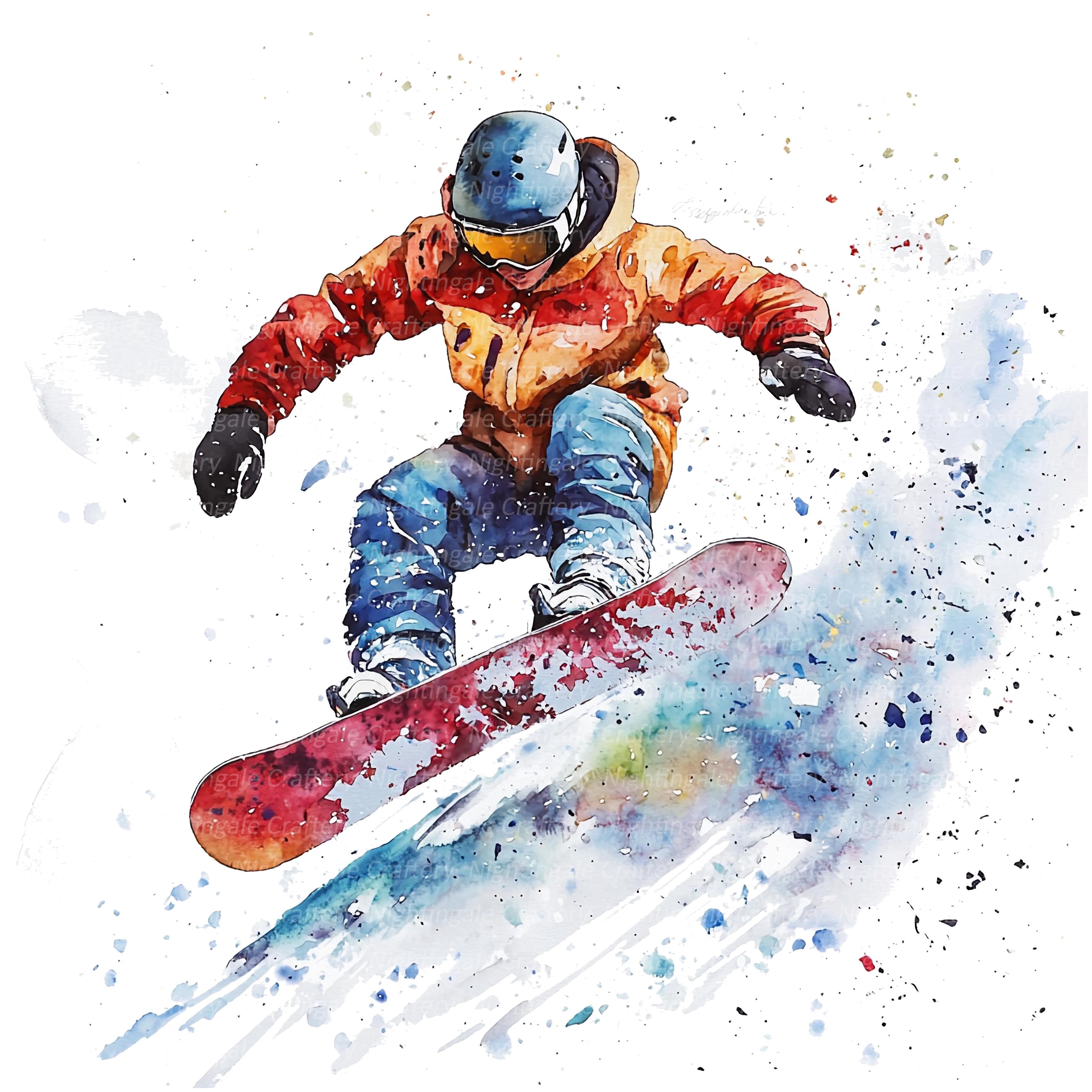 12 Snowboarding Clipart, Snowboard Clipart, Printable Watercolor ...