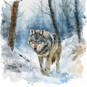 10 Wolf in Winter Clipart Set 2, Winter Wolf, Printable Watercolor ...