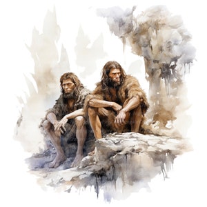 12 Neanderthals Clipart, Stone Age, Printable Watercolor Clipart, High ...