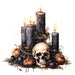 12 Halloween Skull Clipart, Candles Clipart, Printable Watercolor ...