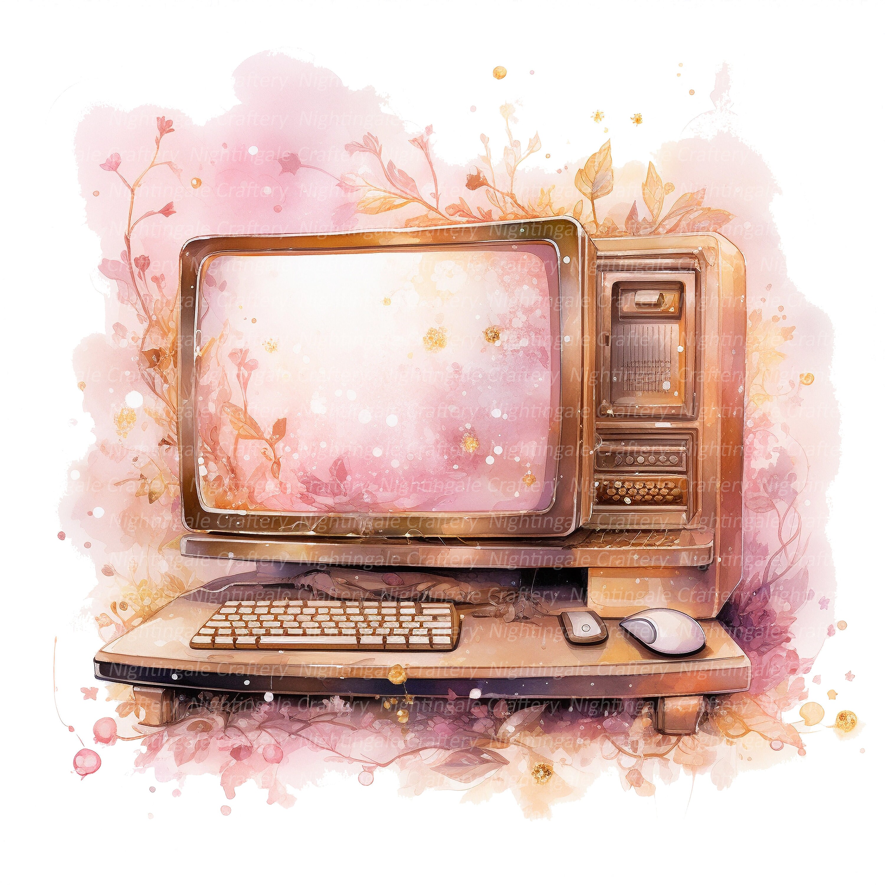 10 Pink Luxury Computer Clipart, PC Clipart, Printable Watercolor ...