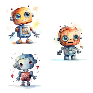 14 Cute Little Robots Clipart, Cartoon Robot, Printable Watercolor ...