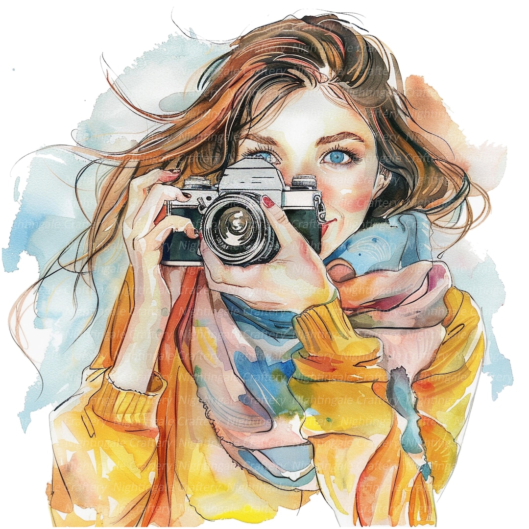 8 Woman With Camera Clipart, Photographer, Printable Watercolor Clipart ...
