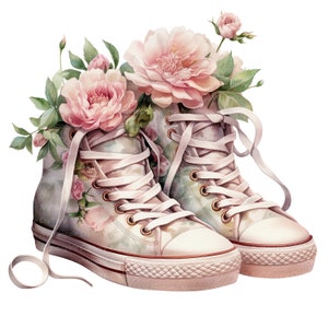 14 Vintage Floral Sneakers Clipart, Shabby Chic, Printable Watercolor ...