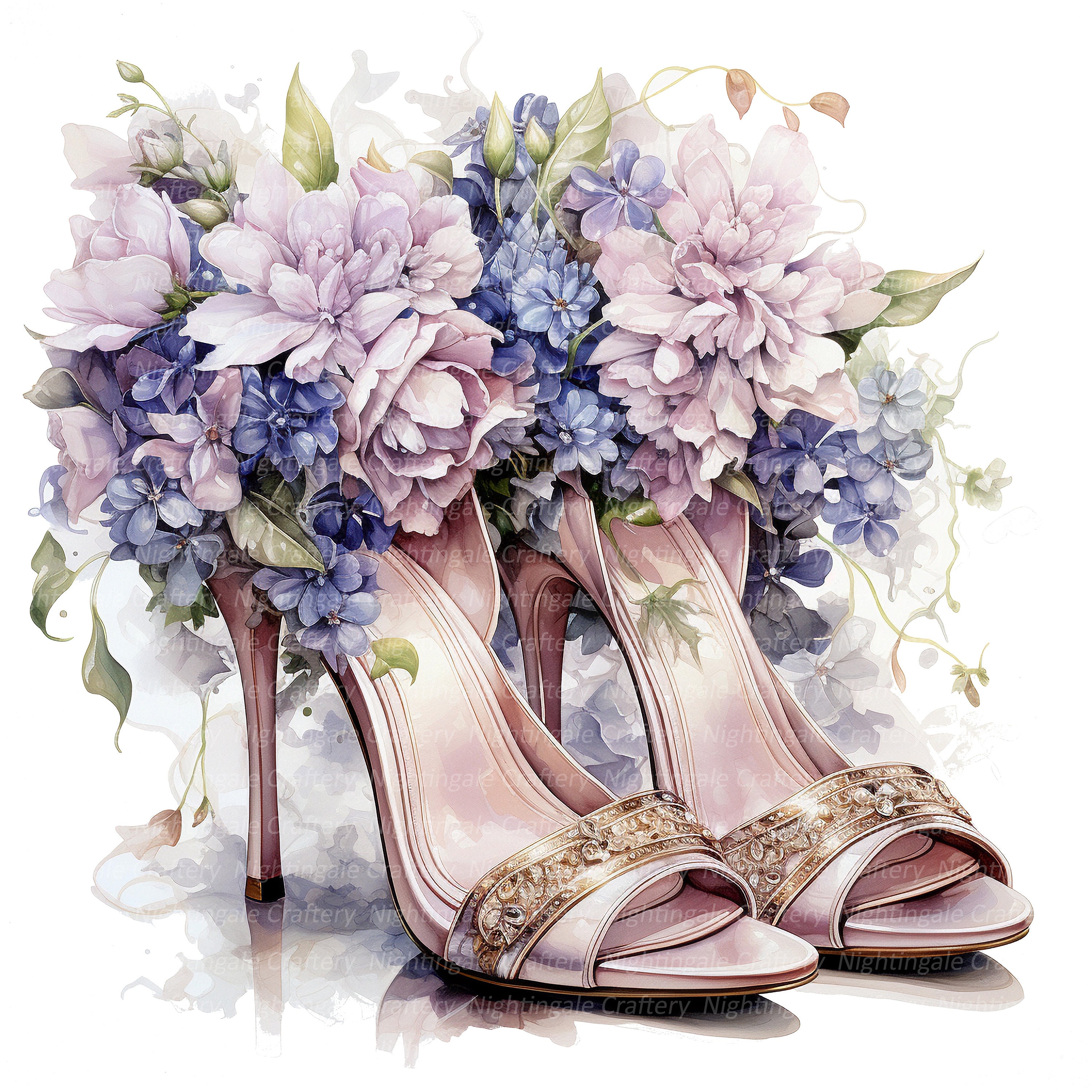 20 Floral Prom Shoes Clipart PNG, High Heels Clipart, Digital Clipart ...