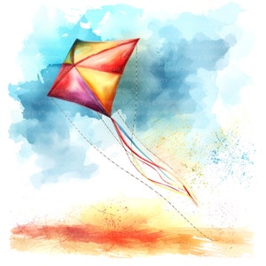 10 Kite Clipart, Kite in Sky Clipart, Kites, Printable Watercolor ...