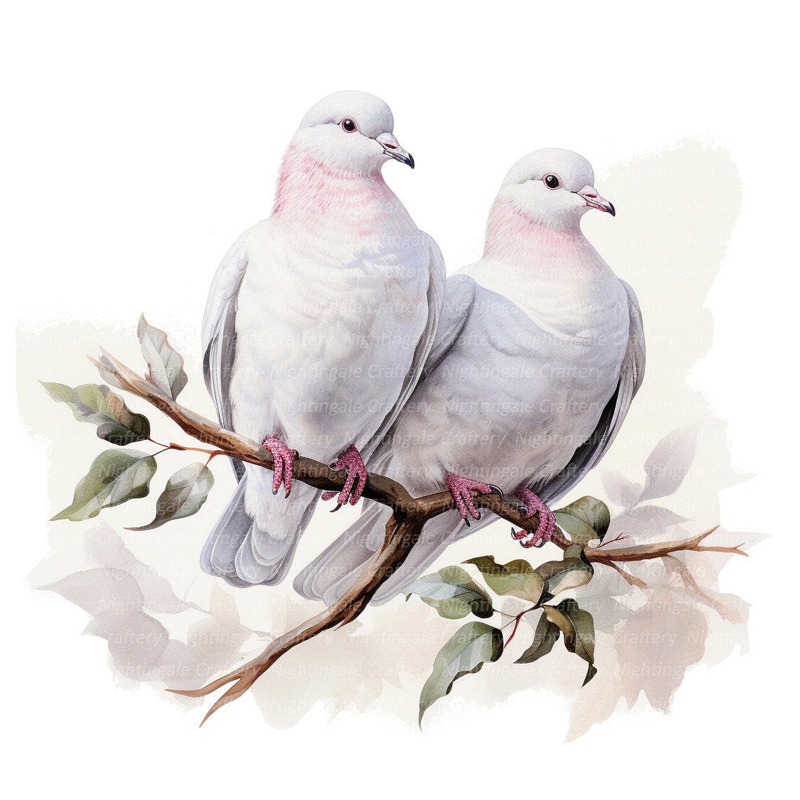 11 White Doves Couple Clipart, Peace Dove, Printable Watercolor Clipart ...