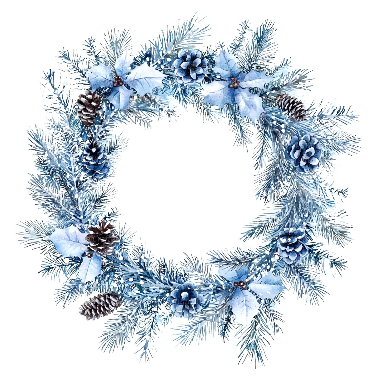 10 Frosty Christmas Wreath Clipart, Winter Wreath, Watercolor Clipart ...