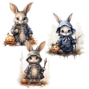 14 Halloween Bunny Clipart, Halloween Rabbit, Printable Watercolor ...