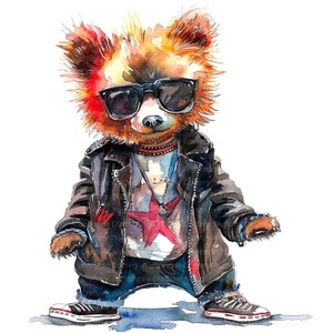 10 Bear Punk Clipart, Punk Rock Fan Print, Printable Watercolor Clipart ...