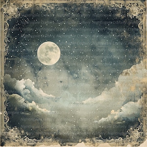18 Vintage Moon Stars Background Papers, 12 X 12 Digital Paper Pack ...