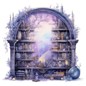 9 Magic Fairy Library Clipart, Fairy Books, Printable Watercolor ...