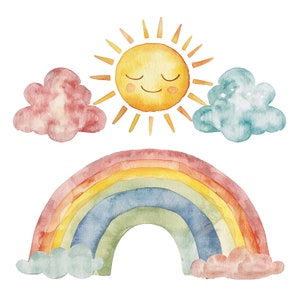 10 Sun and Rainbow Clipart, Nursery Rainbow, Printable Watercolor ...