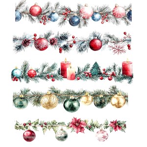 20 Various Christmas Garland Clipart, Seamless Border, Printable ...