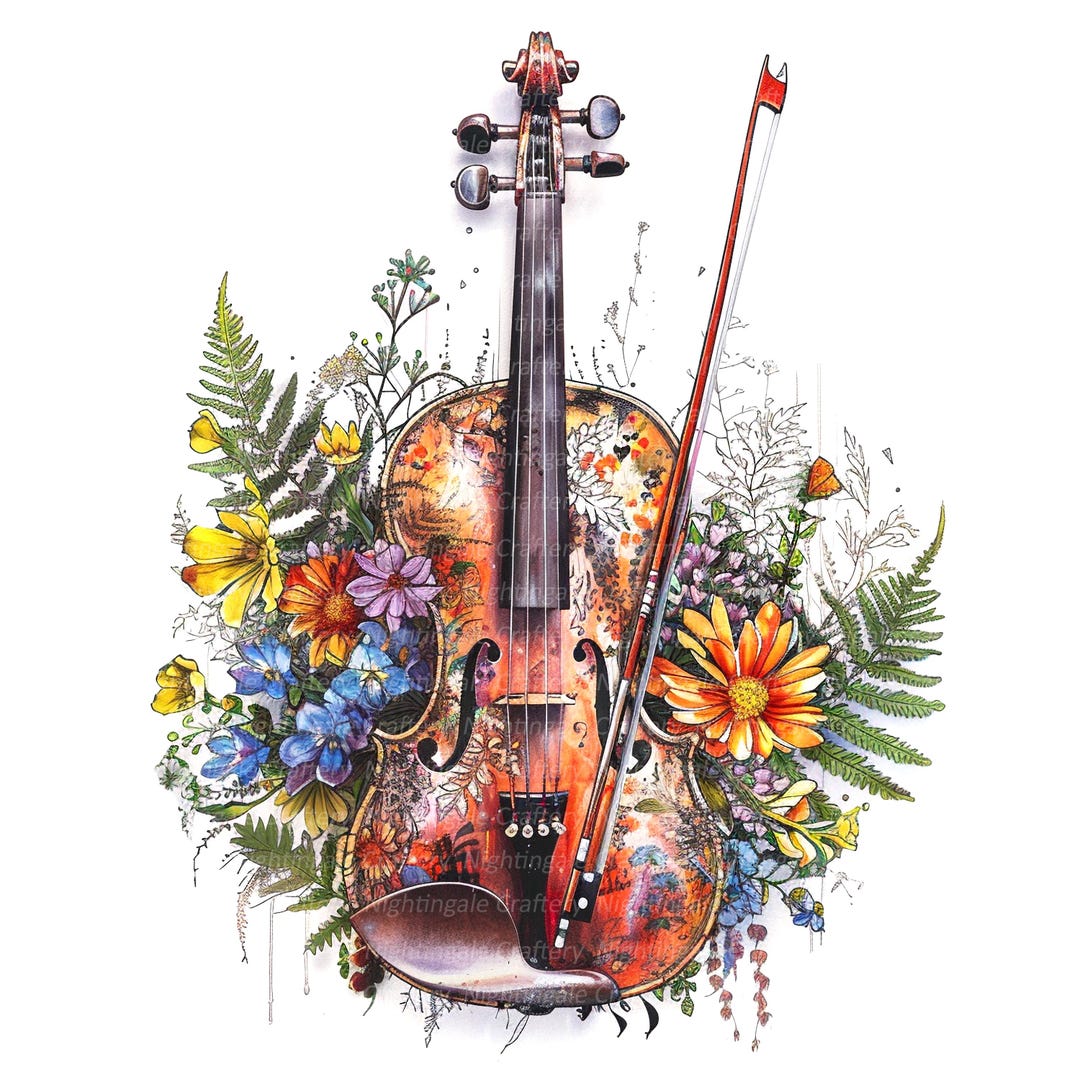 10 Floral Violin Clipart, Vintage Violin, Printable Watercolor Clipart ...