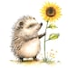 12 Hedgehog Sunflower Clipart, Cartoon Hedgehog, Printable Watercolor ...