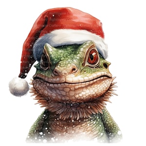 12 Lizard With Santa Hat Clipart, Grumpy Lizard, Printable Watercolor ...